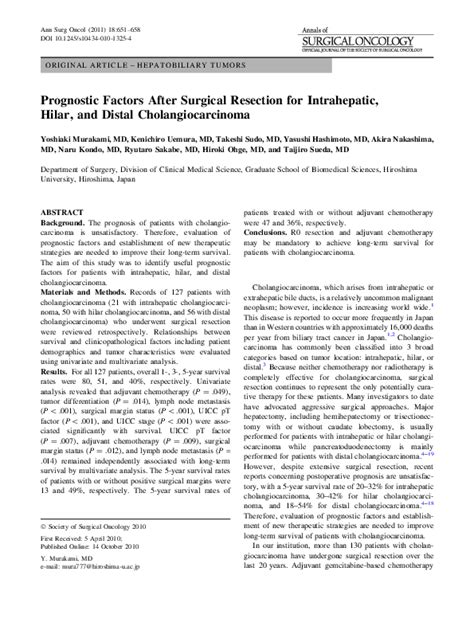 Pdf Prognostic Factors After Surgical Resection For Intrahepatic Hilar And Distal