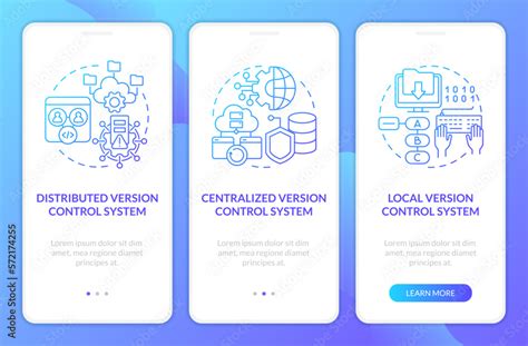 Vetor Version Control Systems Types Blue Gradient Onboarding Mobile App Screen Walkthrough 3