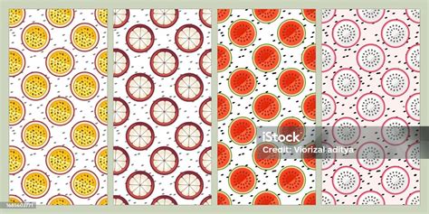 이음새가 없는 본의 집합 패션 프루트 망고스틴 수박 드래곤 프루트 과일 패턴입니다 여름 패턴입니다 직물 또는 덮개 용 패턴 배경 화면 개체 그룹에 대한 스톡 벡터 아트 및