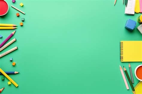 Premium AI Image Stationery And Office Stuff On Green Board Background With Copy Space