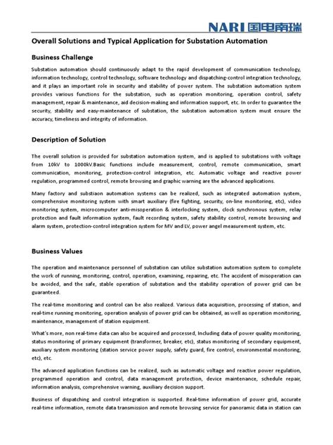 Overall Solutions And Typical Application For Substation Automation Pdf Electrical