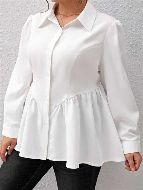 Shein Privé Plus Puff Sleeve Peplum Shirt Shein Usa