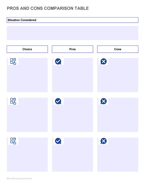 Pros And Cons List Templates Free Download