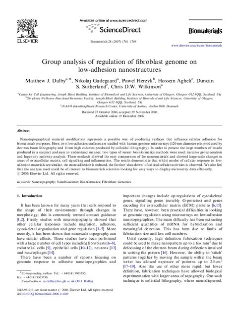 Pdf Group Analysis Of Regulation Of Fibroblast Genome On Low Adhesion Nanostructures