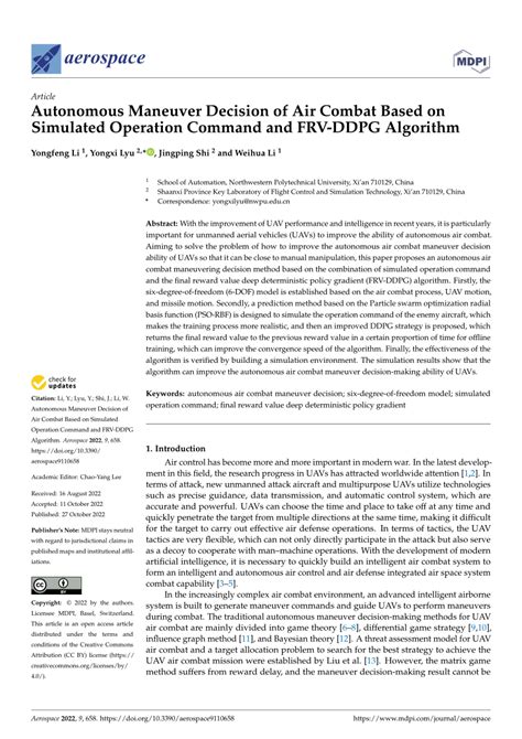 Pdf Autonomous Maneuver Decision Of Air Combat Based On Simulated
