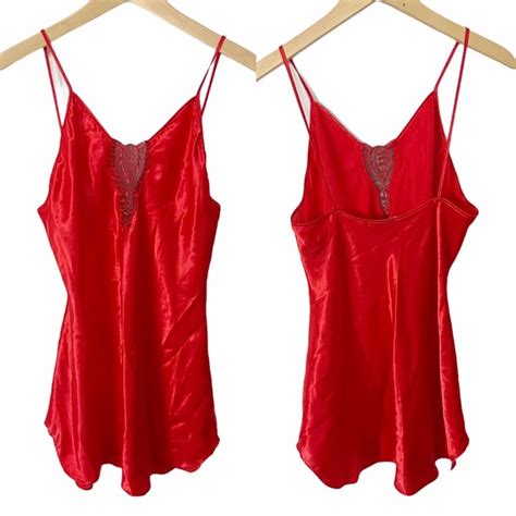 Vintage Intimates And Sleepwear Vintage Red Satin Lace Chemise