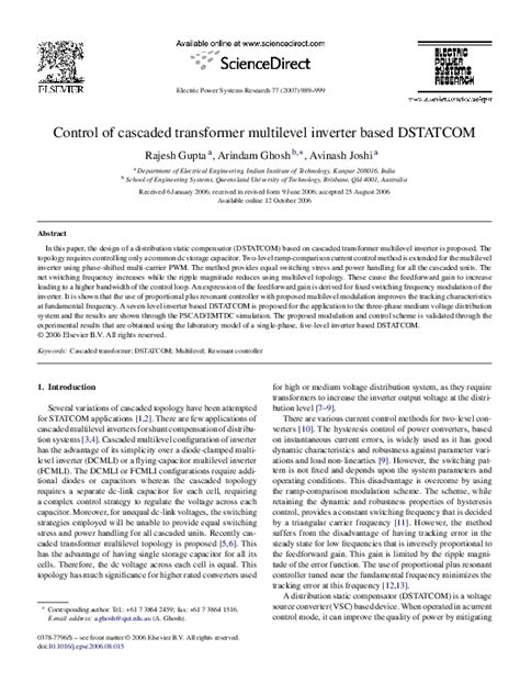 pdf control of cascaded transformer multilevel inverter based dstatcom