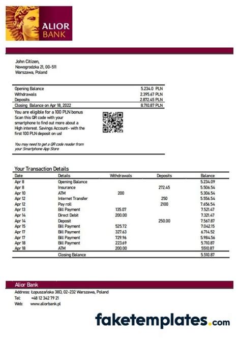 Fake Polish Alior Bank Statement 3 6 Months Download Word And Pdf Template Download Fake