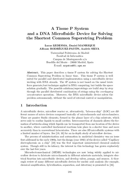 Pdf A Tissue P System And A Dna Microfluidic Device For Solving The
