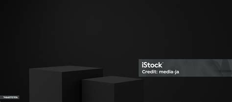 검은색 복사 공간 배경에 떠 있는 빈 검은색 큐브 연단 추상 최소 스튜디오 3d 기하학적 모양 개체입니다 제품 디자인 전시를 위한 모노톤 받침대 모형 공간 3d 렌더링