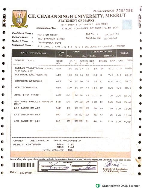 6th Sem Marksheet Pdf