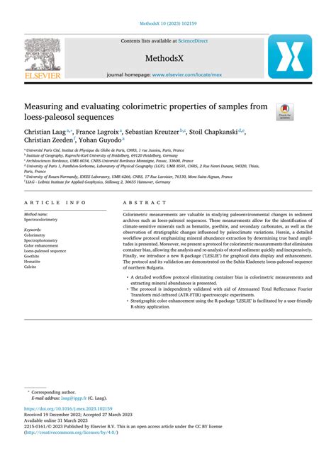 Pdf Measuring And Evaluating Colorimetric Properties Of Samples From Loess Paleosol Sequences