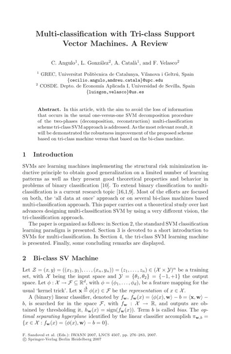 Pdf Multi Classification With Tri Class Support Vector Machines A Review