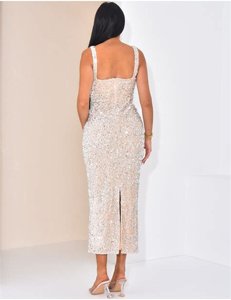 Robe Longue Corset à Sequins Brodés