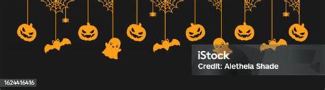 해피 할로윈 배너 또는 빛나는 박쥐 유령 및 잭 오 랜턴 호박과 테두리 으스스한 장식품 장식 벡터 그림 트릭 또는 치료 파티 초대장 10월에 대한 스톡 벡터 아트 및 기타