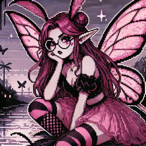 Pixel Art Pink Detail Color Fierce Bratty Goth Fairy With Long Ears