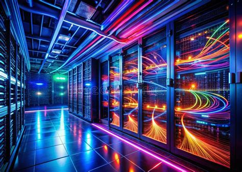 Dynamic Data Center Double Exposure A Vibrant Visualization Of Server Room Activity And Light