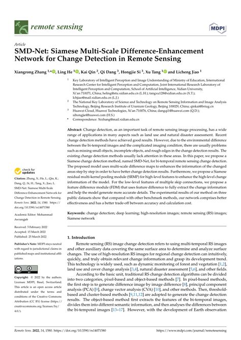 PDF SMD Net Siamese Multi Scale Difference Enhancement Network For Change Detection In Remote