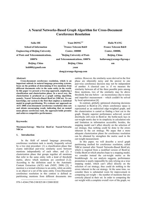 Pdf A Neural Networks Based Graph Algorithm For Cross Document