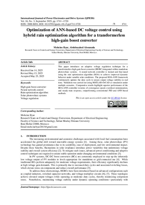 Pdf Optimization Of Ann Based Dc Voltage Control Using Hybrid Rain