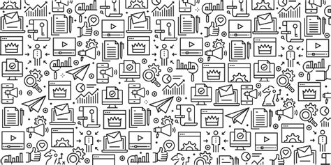 트렌디한 선형 스타일디지털 마케팅에 대 한 디자인 서식 파일의 요소 집합 선형 아이콘으로 원활한 패턴 관련 디지털 마케팅벡터 벡터 전자메일에 대한 스톡 벡터 아트 및 기타