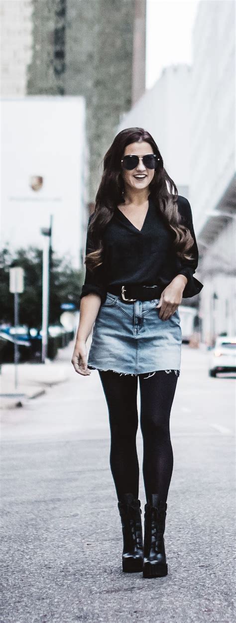 How To Wear A Denim Skirt With Boots At Elaine Osborn Blog