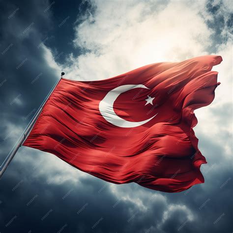 Premium Photo Turkiye Flag Waving In The Wind Against Dark Blue Sky