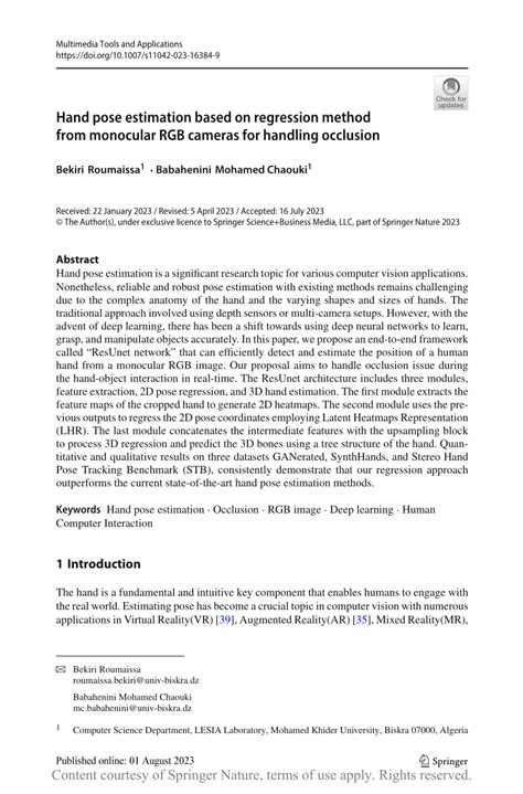 Hand Pose Estimation Based On Regression Method From Monocular RGB