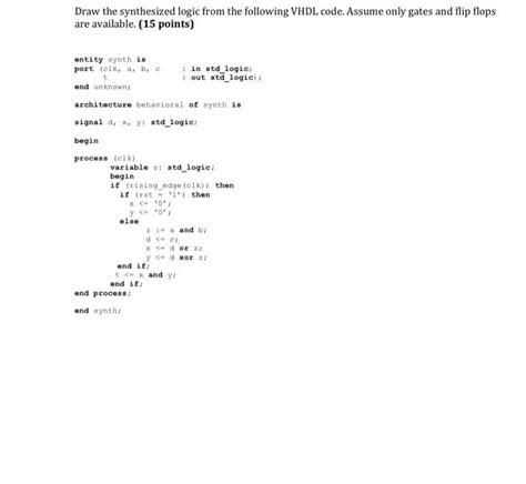 Solved Draw The Synthesized Logic From The Following Vhdl
