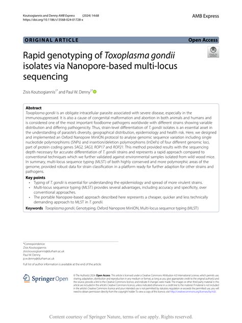 Pdf Rapid Genotyping Of Toxoplasma Gondii Isolates Via Nanopore Based Multi Locus Sequencing