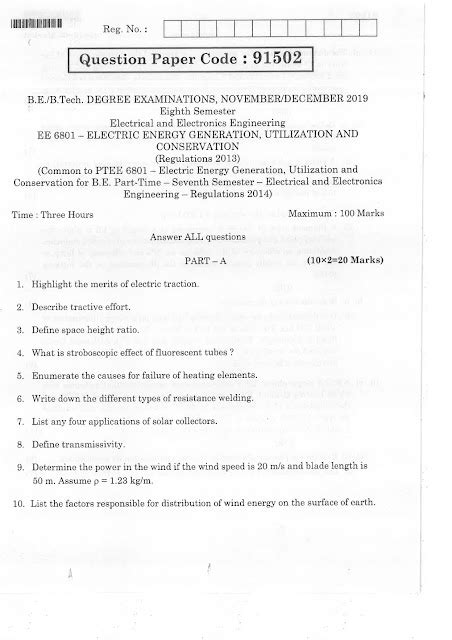 Anna University Ee 6801 Electric Energy Generation Utilization And Conservation For