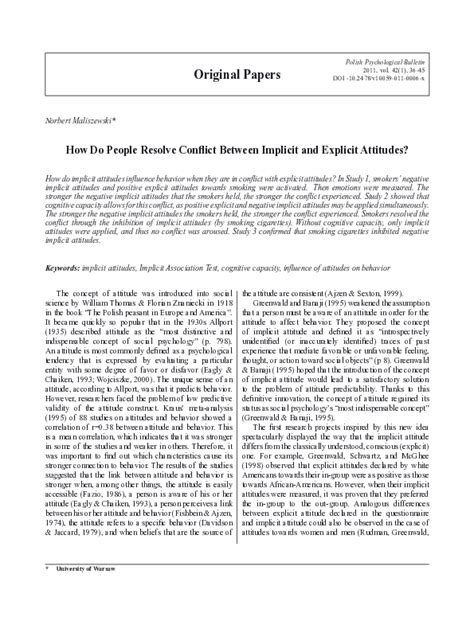 Pdf Original Papers How Do People Resolve Conflict Between Implicit And Explicit Attitudes