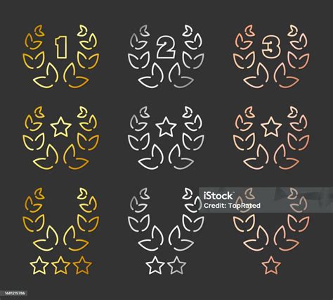 금 은 동메달 화환 메달과 별이 1 위 2 위 및 3 위 수상자 아이콘 벡터 Eps 10 3 명에 대한 스톡 벡터 아트 및 기타