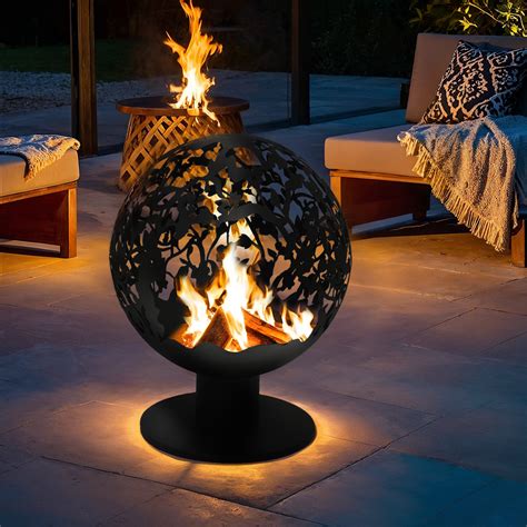 Feuerschale D50 X H63 Cm Ajourée Schwarz Gartendeko Möbel