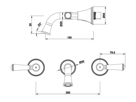 Posh Canterbury Wall Basin Set 150mm Lever Porcelain Handles Chrome 4