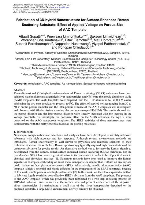 Pdf Fabrication Of 3d Hybrid Nanostructure For Surface Enhanced Raman