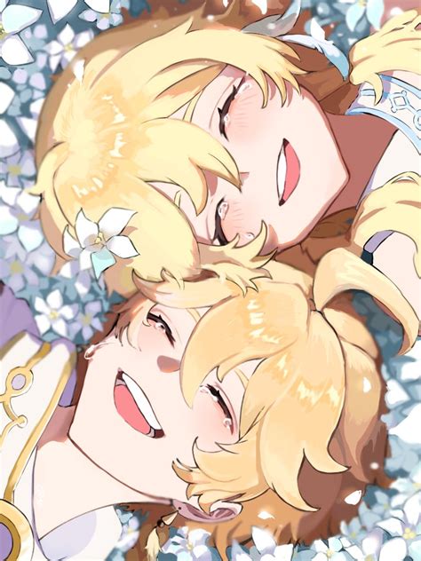 Lumine And Aether Genshin Impact Drawn By Skmi Danbooru