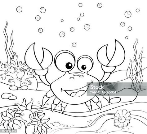 게 만화 수 중 세계입니다 색칠에 대 한 흑인과 백인 벡터 일러스트 레이 션 컬러링 북 페이지 일러스트레이션 기법에 대한 스톡 벡터 아트 및 기타 이미지 컬러링 북