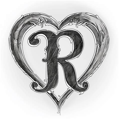 Premium Photo A Black And White Drawing Of A Heart With The Letter R