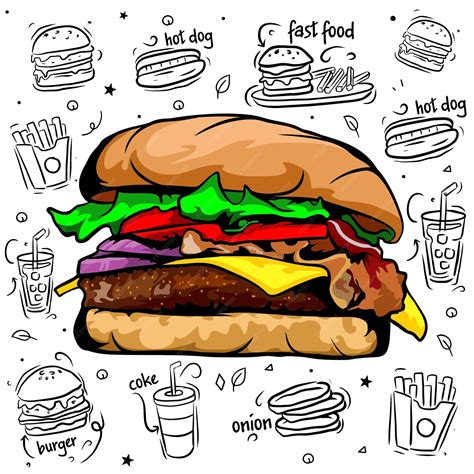 Premium Vector Vector Burger Hand Drawn Burger Illiustration