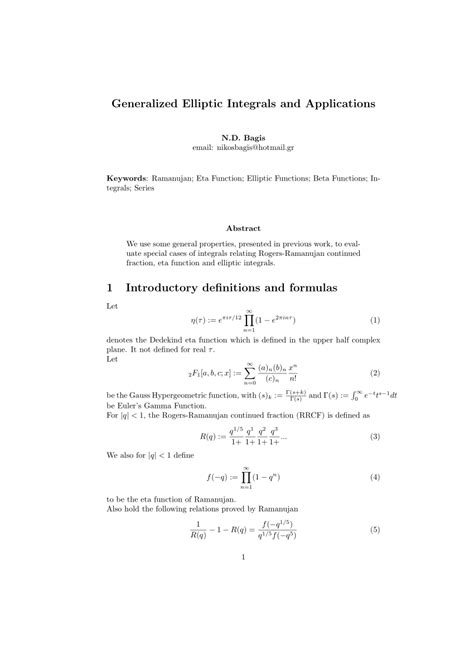 PDF Generalized Elliptic Integrals And Applications