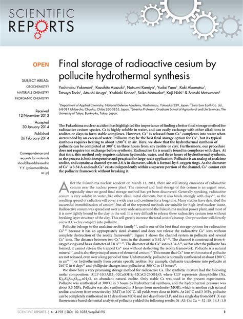 Pdf Final Storage Of Radioactive Cesium By Pollucite Hydrothermal