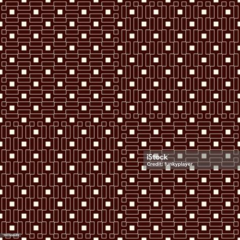 간단한 기하학적 장식으로 매끄러운 패턴을 간략하게 설명합니다 반복 사각형 및 줄무늬 추상적 인 배경 0명에 대한 스톡 벡터 아트