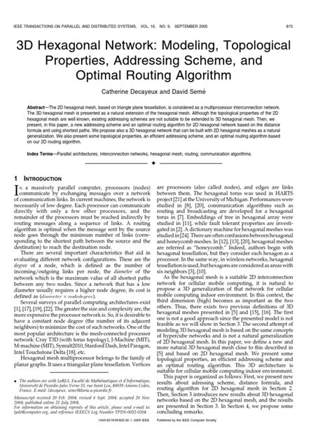 3d Hexagonal Network Modeling Topological Properties Addressing