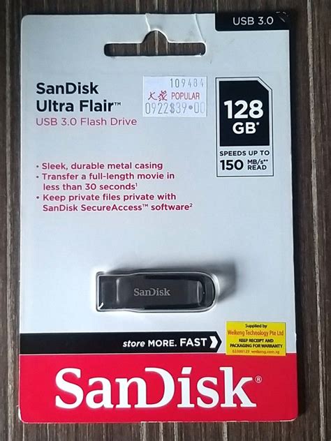 SanDisk Ultra Flair USB 3 0 Flash Drive 128GB Computers Tech Parts Accessories Hard Disks