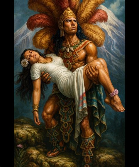 Aztec Warrior And Princess Art Print Mexican Mythology Digital
