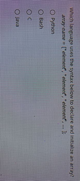solved which language uses the syntax below to declare and