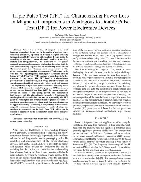 Pdf Triple Pulse Test Tpt For Characterizing Power Loss In Magnetic Components In Analogous
