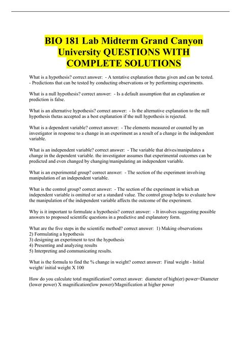 Bio 181 Lab Midterm Grand Canyon University Questions With Complete Solutions Bio 181l Stuvia Us