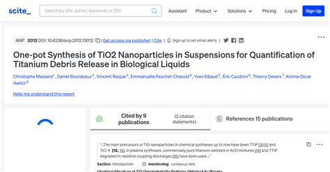 One Pot Synthesis Of Tio2 Nanoparticles In Suspensions For Quantification Of Titanium Debris
